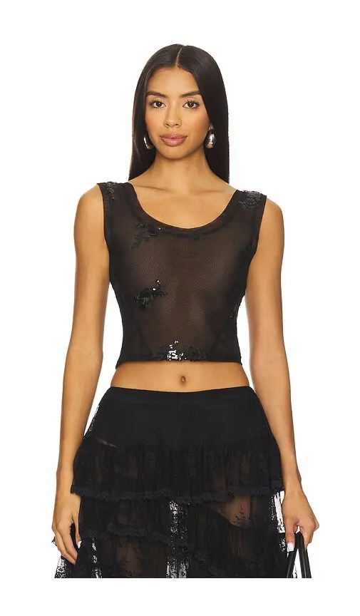 YUHAN WANG Floral Sequin Mesh Top