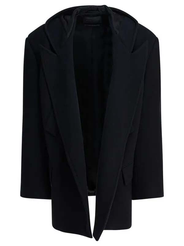 Balenciaga Brushed Wool Short Coat With Hood