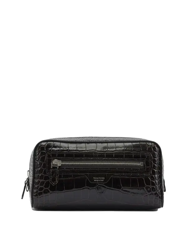TOM FORD Crocodile Print Leather Beauty Case - Brown