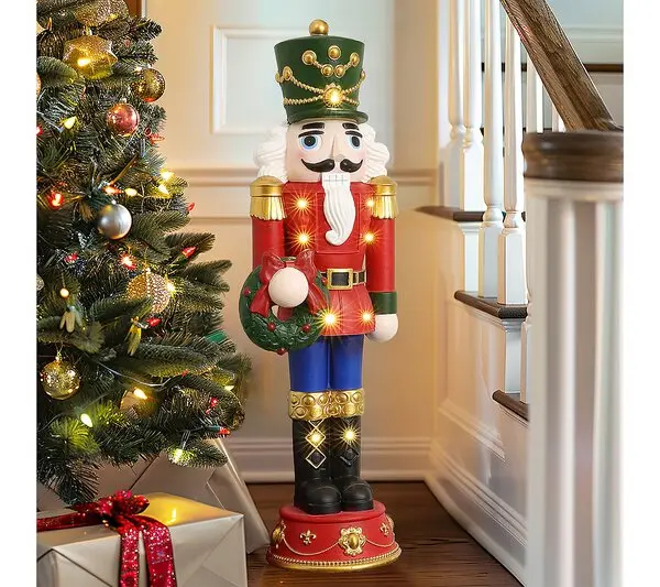 LUXEN HOME Luxenhome 4ft Lighted Nutcracker Red Soldier Wi Th Wreath