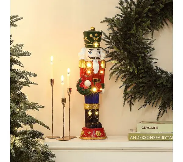 LUXEN HOME Luxenhome 2ft Lighted Nutcracker Red Soldier Wi Th Wreath
