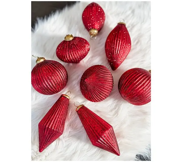 SIMPLY STUNNING BY JANINE GRAFF Simply Stunning Set Of 8 Ribbed Glass Ornaments Janine Graff
