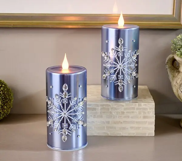 VALERIE PARR HILL Set Of 7' Flickering Embellishd Glass Candles