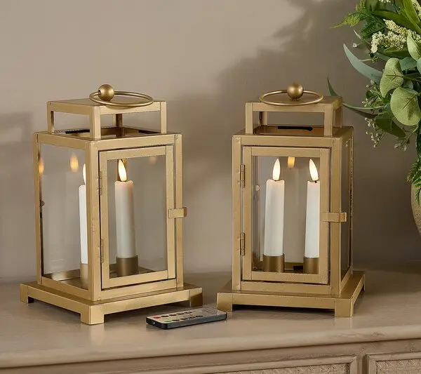 HOME REFLECTIONS S/2 Mini Metal Lanterns With 2 Taper Candles