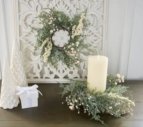 VALERIE PARR HILL Set Of 2 Winter Frost Cedar & Berrycandle Rings Valerie