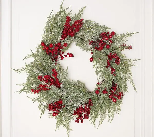 VALERIE PARR HILL 28' Winter Frost Cedar And Berry Wreath Valerie