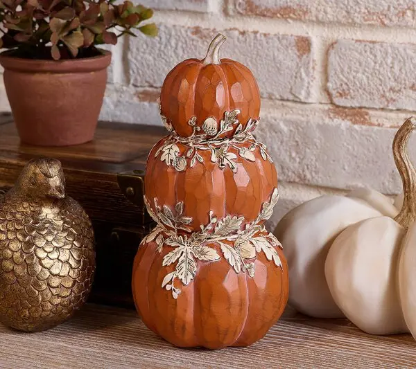 VALERIE PARR HILL As Is 9.5' Stacked Leaf Embossed Pumpkins Valerie