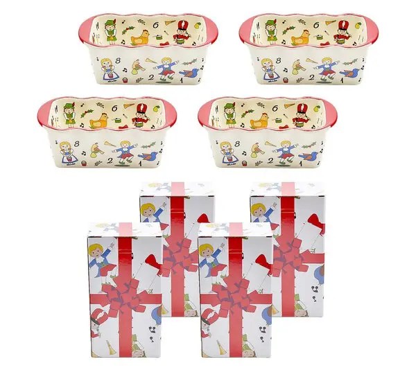 TEMP-TATIONS Seasonal Set Of 4 Ruffled Loaf Pans W/ Boxes
