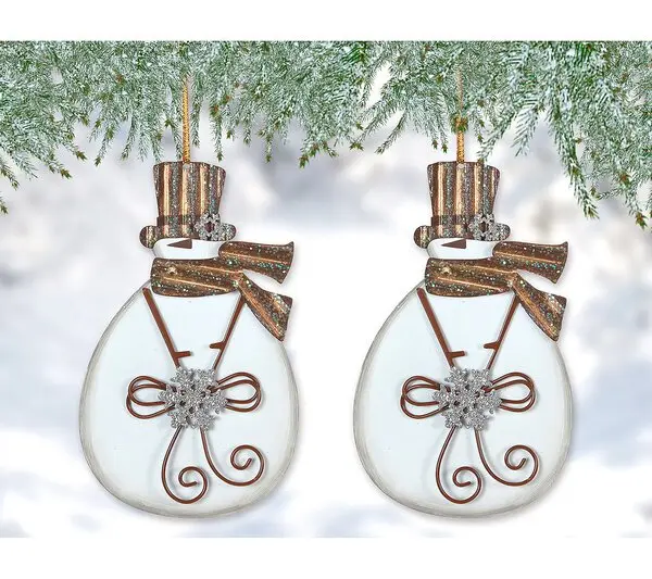 SUNSET VISTA DESIGNS Glitter Gold Snowman Ornam Ent Set Of 2