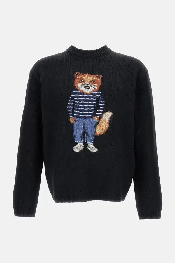 Maison Kitsuné Fox Head Merino Wool Sweater - Black