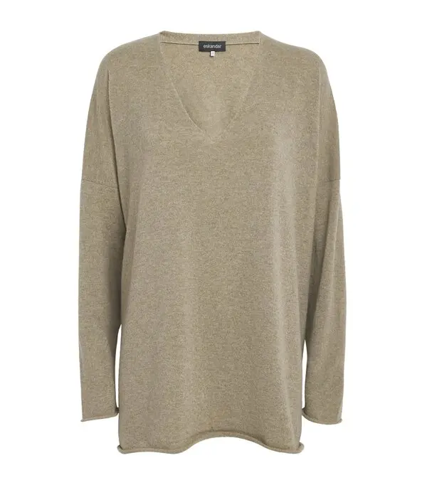 Eskandar Cashmere V-neck Long Sleeve Sweater - Green