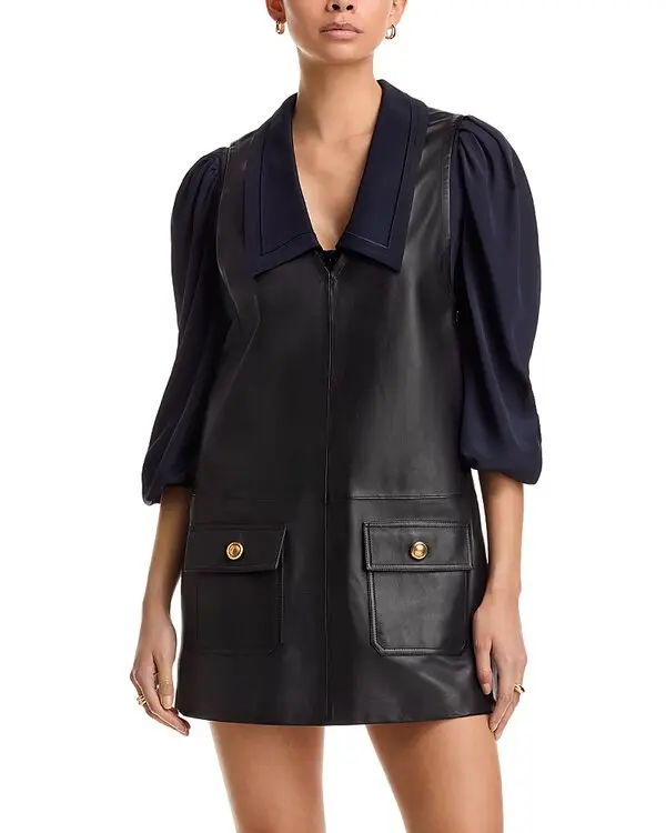 FRAME Leather Pinafore Dress
