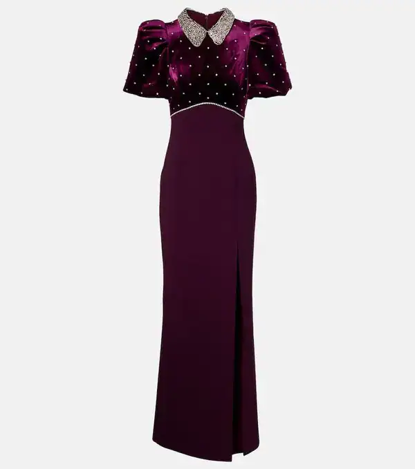 Rebecca Vallance Charles Embellished Velvet Gown In Purple | Editorialist