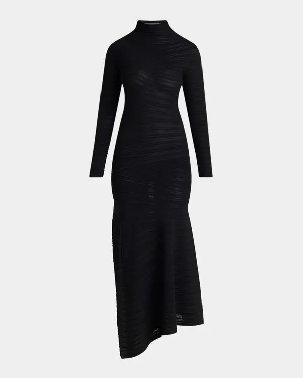 Giorgio Armani Asymmetric Striped Jersey Midi Dress - Solid Black