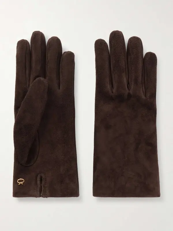 GIANVITO ROSSI Embellished Suede Gloves - Dark Brown