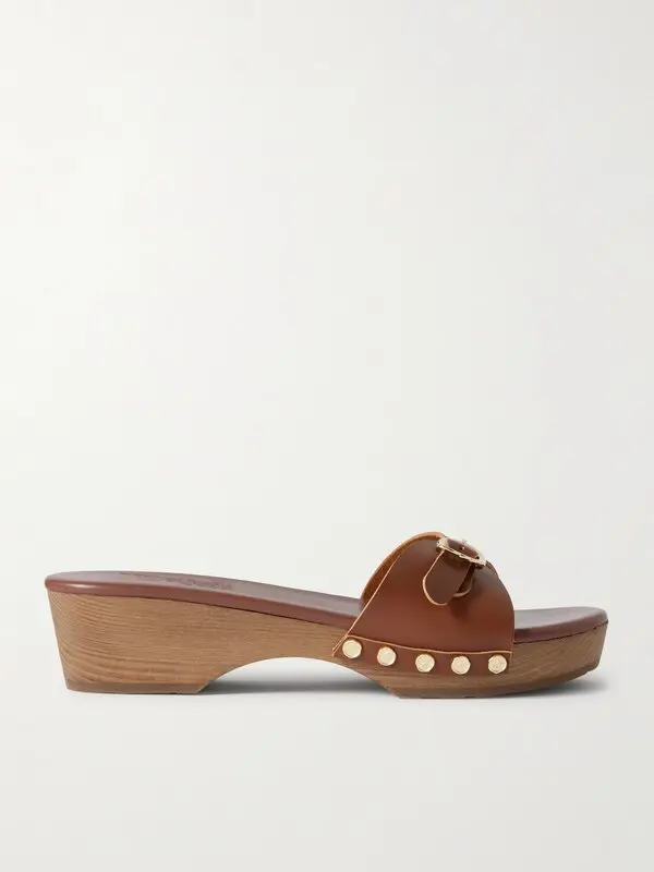ANCIENT GREEK SANDALS Omonia Studded Leather Clogs - Brown