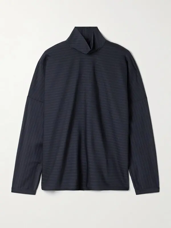 Tibi Pinstriped Wool-blend Turtleneck Top - Blue