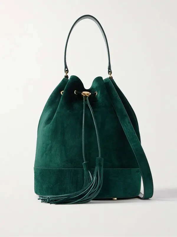 GIANVITO ROSSI Sienna Tasseled Leather-trimmed Suede Bucket Bag - Emerald