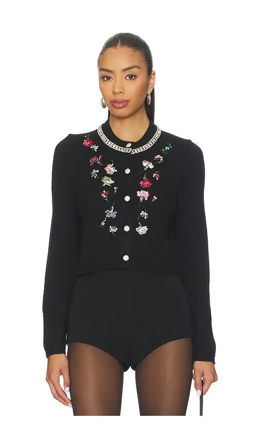 Cinq À Sept Tumbling Carnation Isolde Cardigan In Black
