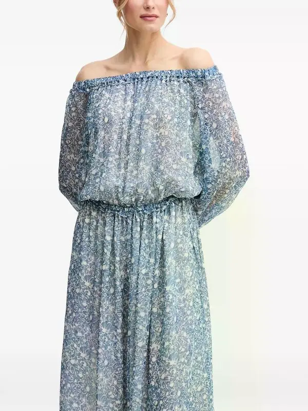 Max Mara Floral-print Off-shoulder Maxi Dress