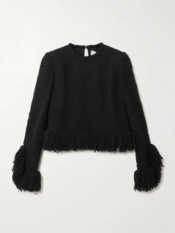 LIBEROWE Lila Cropped Fringed Wool-blend Bouclé Top - Black