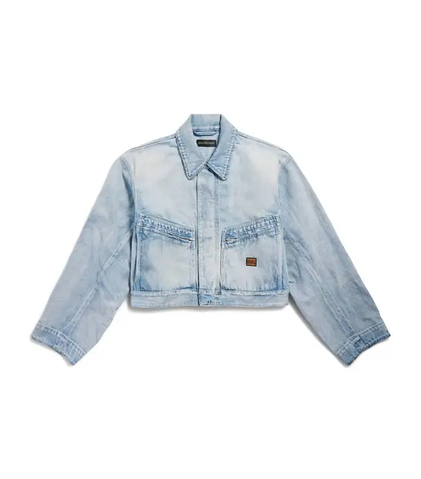 Balenciaga Denim Cropped Jacket - Navy