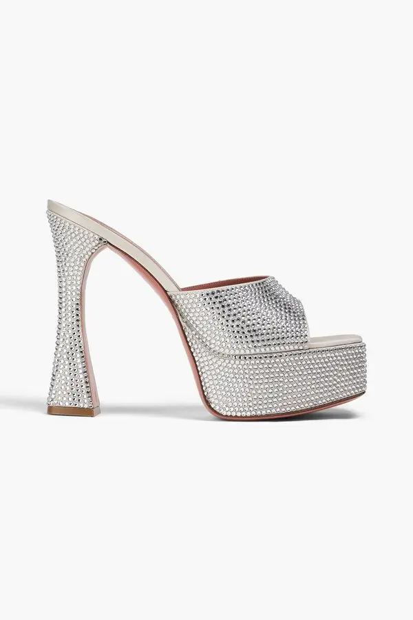 Amina Muaddi Dalida Crystalembellished Satin Platform Mules - Light Gray