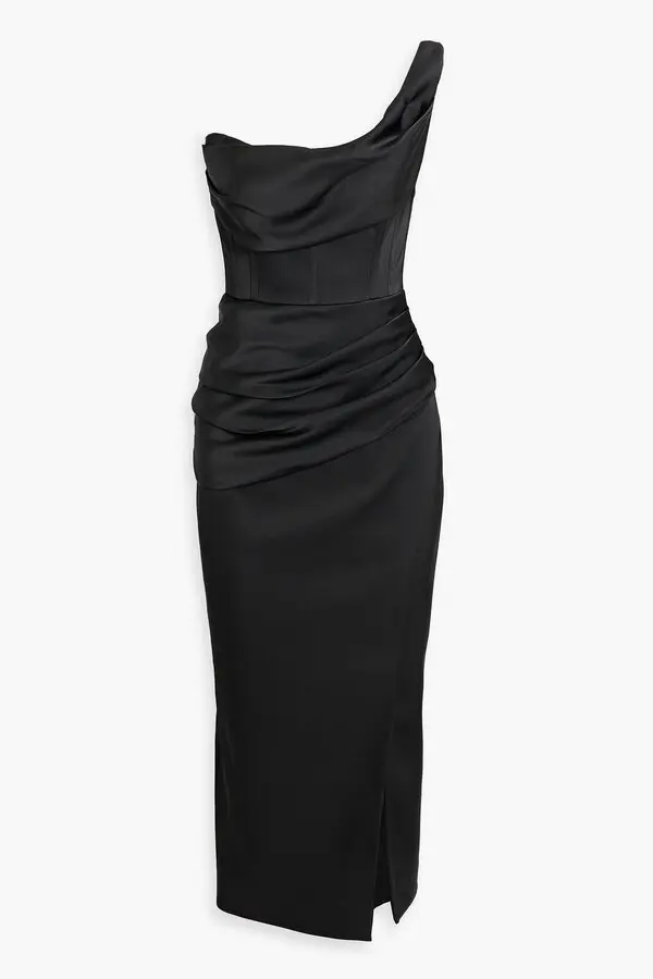 Rachel Gilbert Duke One-shoulder Satin Midi Dress