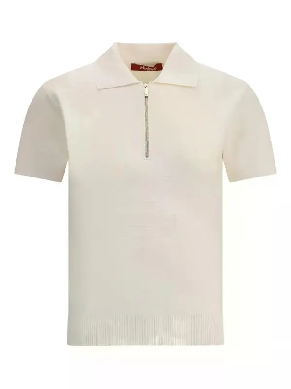 Max Mara Teti Zip Ribbed Polo Top - Neutrals