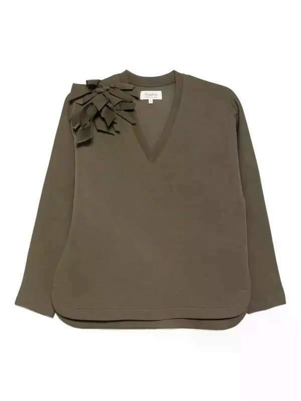 PSOPHIA Bow-appliqué Long Sleeve Top