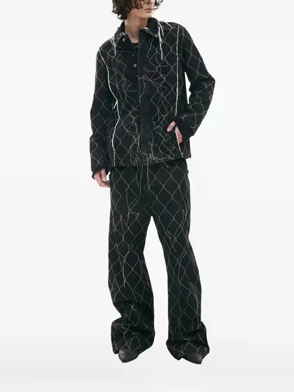 AIREI Frayed Embroidered Denim Jacket