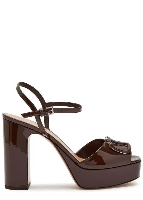 Valentino Garavani Vlogo 120 Glossed Leather Platform Sandals - Brown
