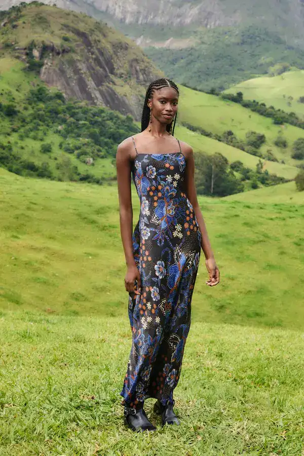 Farm Rio Snakes Bouquet Lenzing Ecovero Slip Maxi Dress - Snakes Bouquet  Black | Editorialist