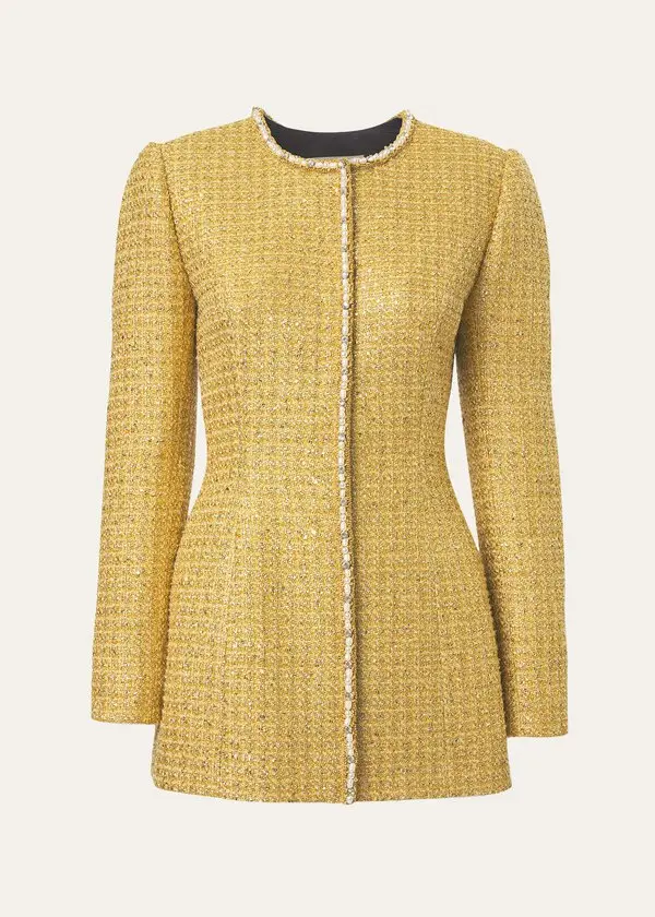 Carolina Herrera Embellished Collarless Top Coat