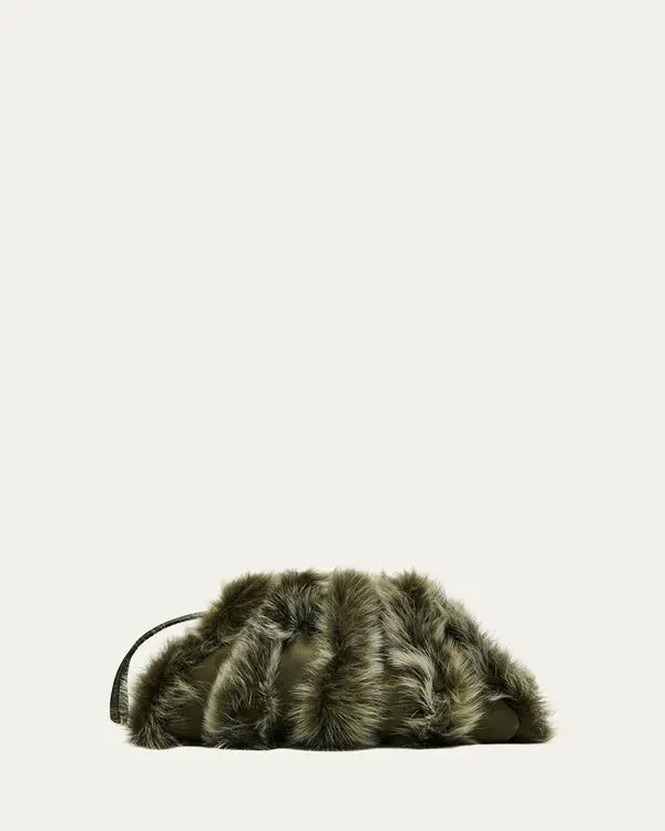 Ulla Johnson Adria Mini Pleated Wave Shearling Crossbody Bag - Militaire