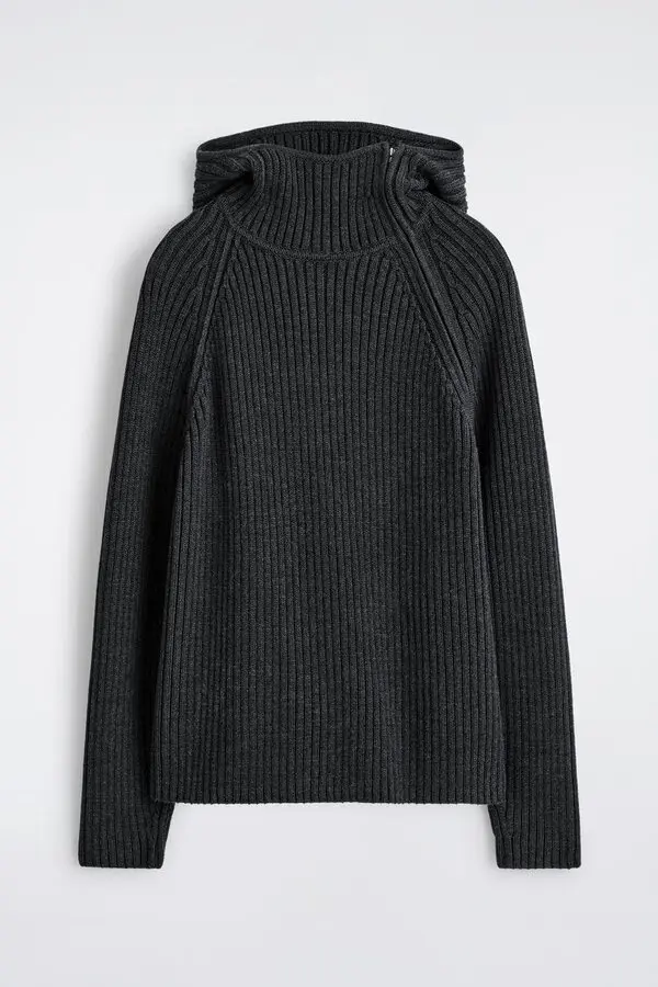 Cos Chunky Ribbed Wool-cotton Hoodie