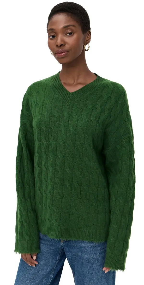 RE/DONE Cable V-neck Cashmere Pullover