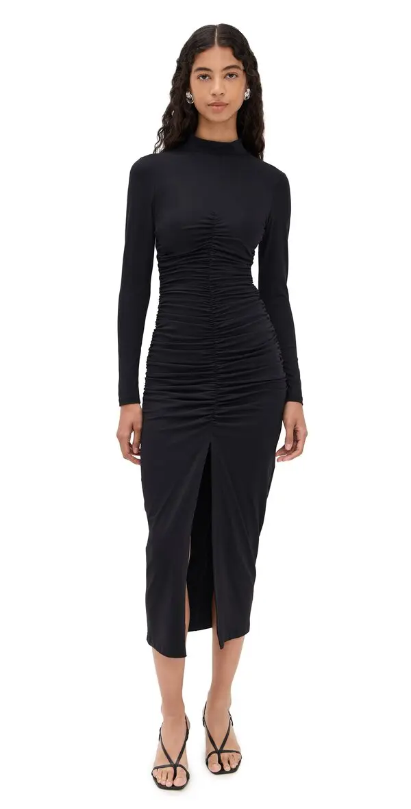 Susana Monaco Mock Neck Gathered Front Long Sleeve Dress