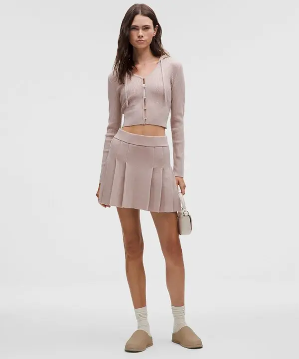 Lululemon Ribbed Merino Wool Mid-rise Pleated Skirt - Heathered Mink Berry