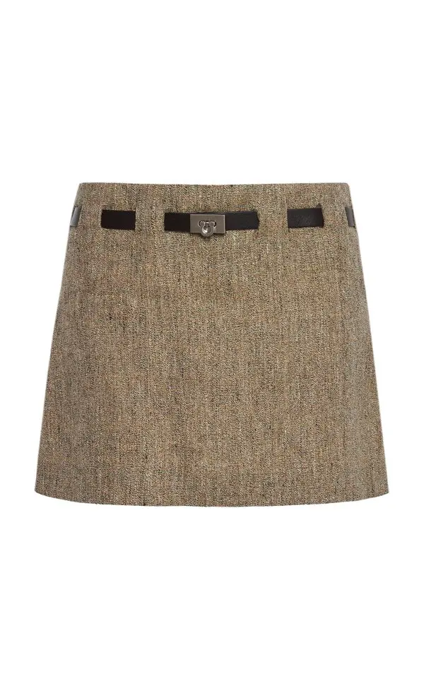 FERRAGAMO Belted Linen Mini Skirt