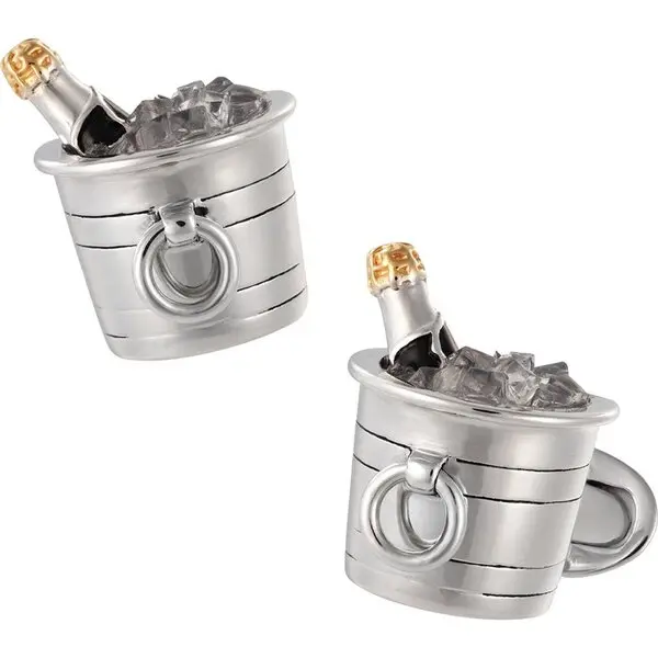 JAN LESLIE Champagne Bottle On Ice Sterling Cufflinks