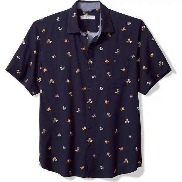 Tommy Bahama Nova Wave Merry Cocktails Holiday Print Short Sleeve Button-up Shirt