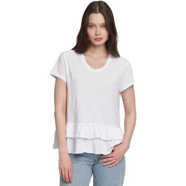 WILT CLOTHING Short Sleeve Double Tier Mock Hem Crew - White