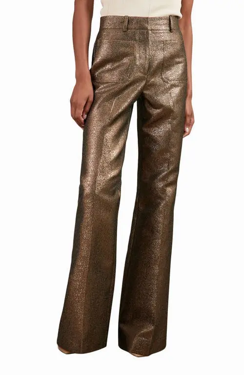 REISS Sienna Metallic Patch Pocket Flare Leg Pants - Siennaflaregold