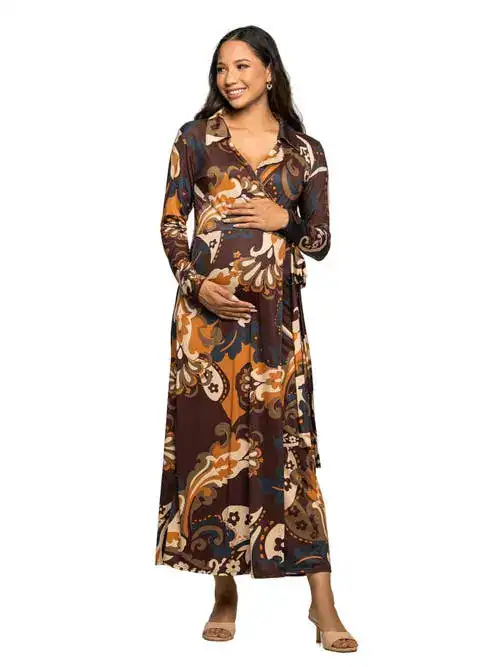 24seven Comfort Apparel Paisley Empire Waist Maxi Dress - Brown Multi - 31%  Off | Editorialist