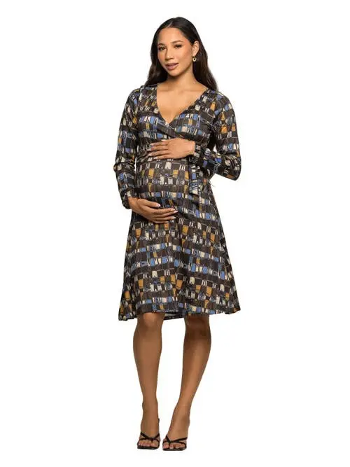 24SEVEN COMFORT APPAREL Long Sleeve Geometric Print Wrap Dress With Belt