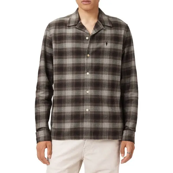 All Saints Iniko Plaid Cotton Flannel Button-up Shirt - Mole Brown