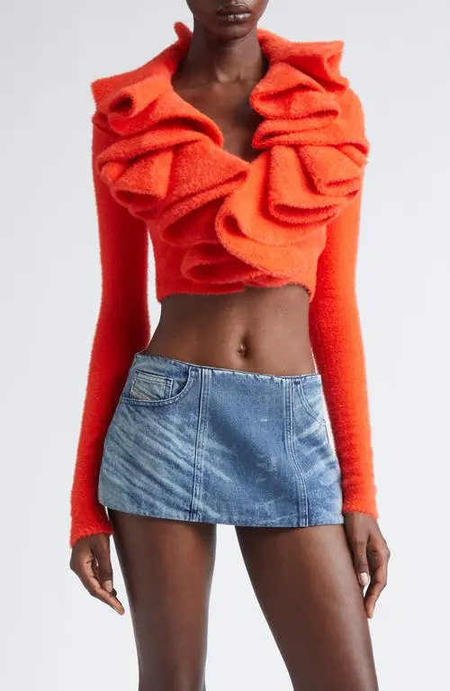DIESEL® M-inge Ruffle Collar Crop Cardigan