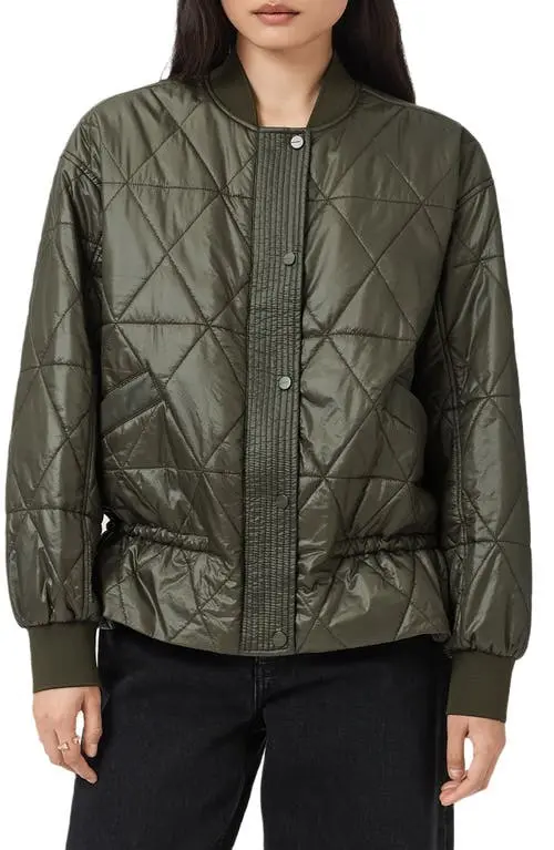 All Saints Alii Quilted Bomber Jacket - Forest Green