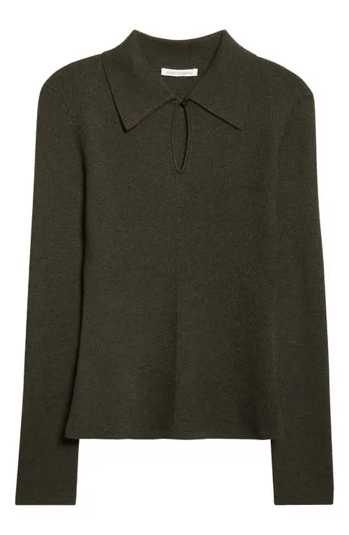 EMILIA WICKSTEAD Ambrose Keyhole Polo Wool Sweater - Dark Green Melange